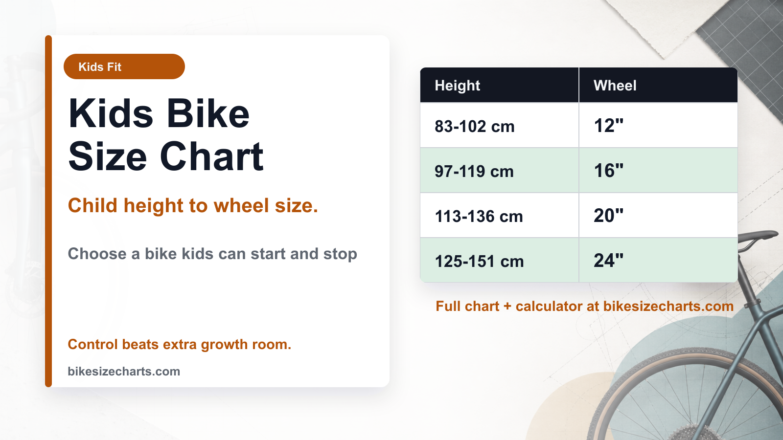 Kids Bike Size Chart by Height, Age, and Wheel Size | Bike Size Finder
